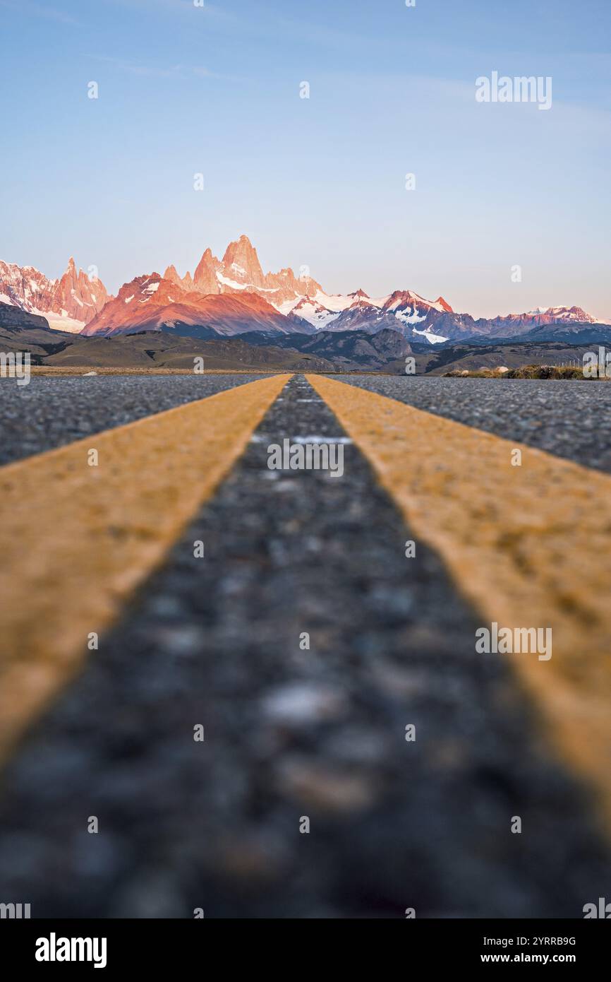 The Ruta Provincial 23 (RP23) road with Mount Fitz Roy in the morning ...