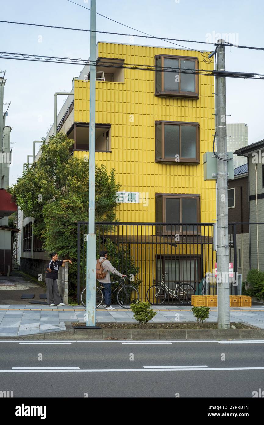 Yellow concrete residential building, Sendai, Japan, Asia Stock Photo ...