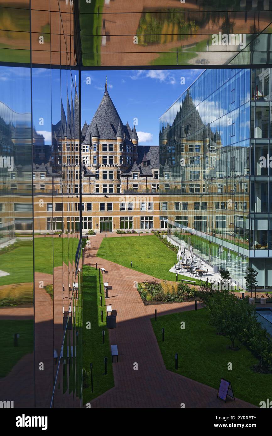 Architecture, former Viger Train Station between modern buildings ...