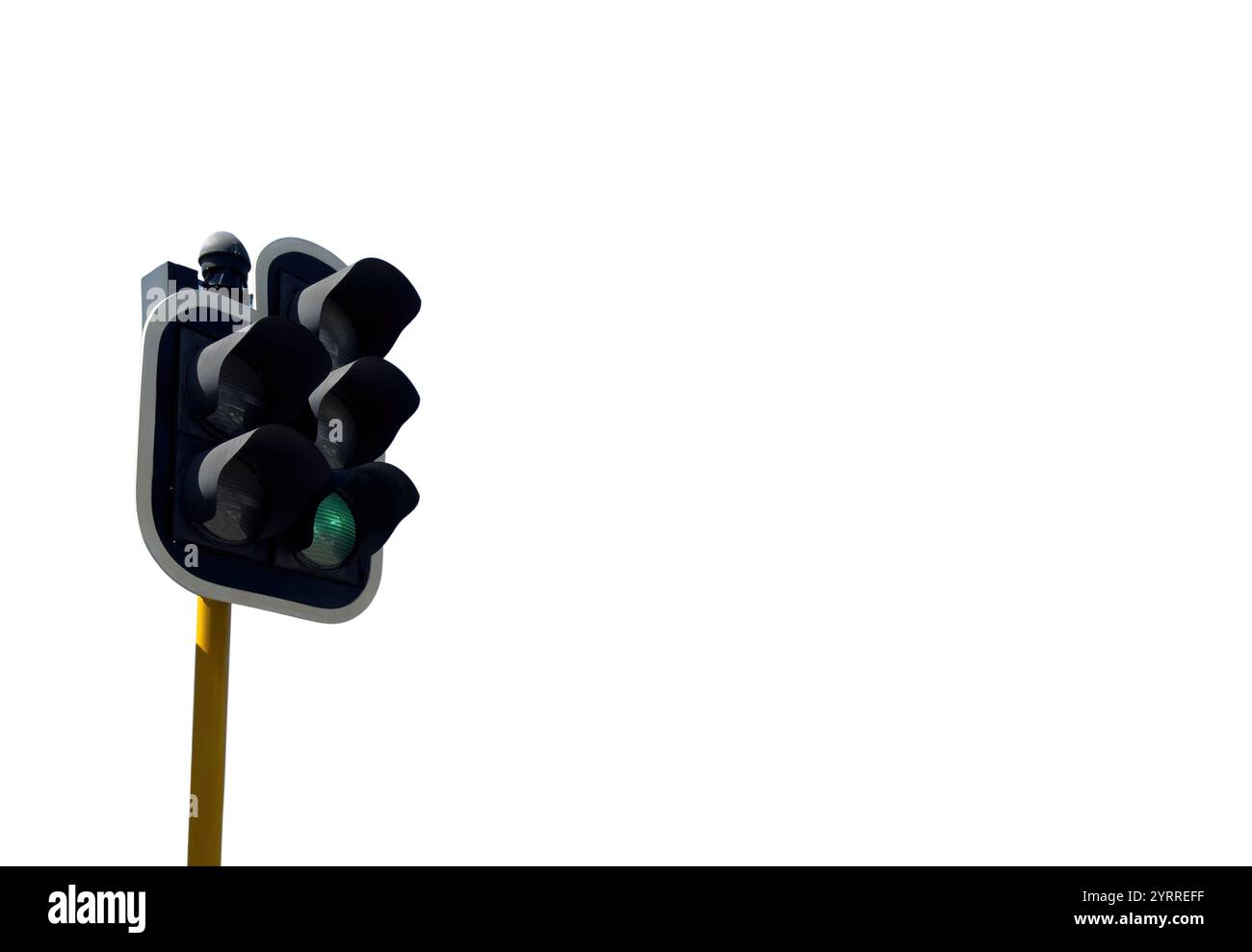 Green traffic light isolated on white sky background, Go signal concept ...