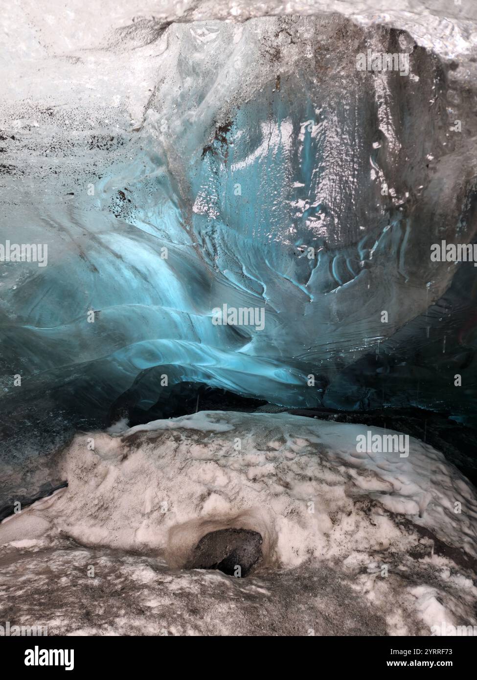 Huge ice fragments inside glacier cave, transparent vatnajokull ice ...