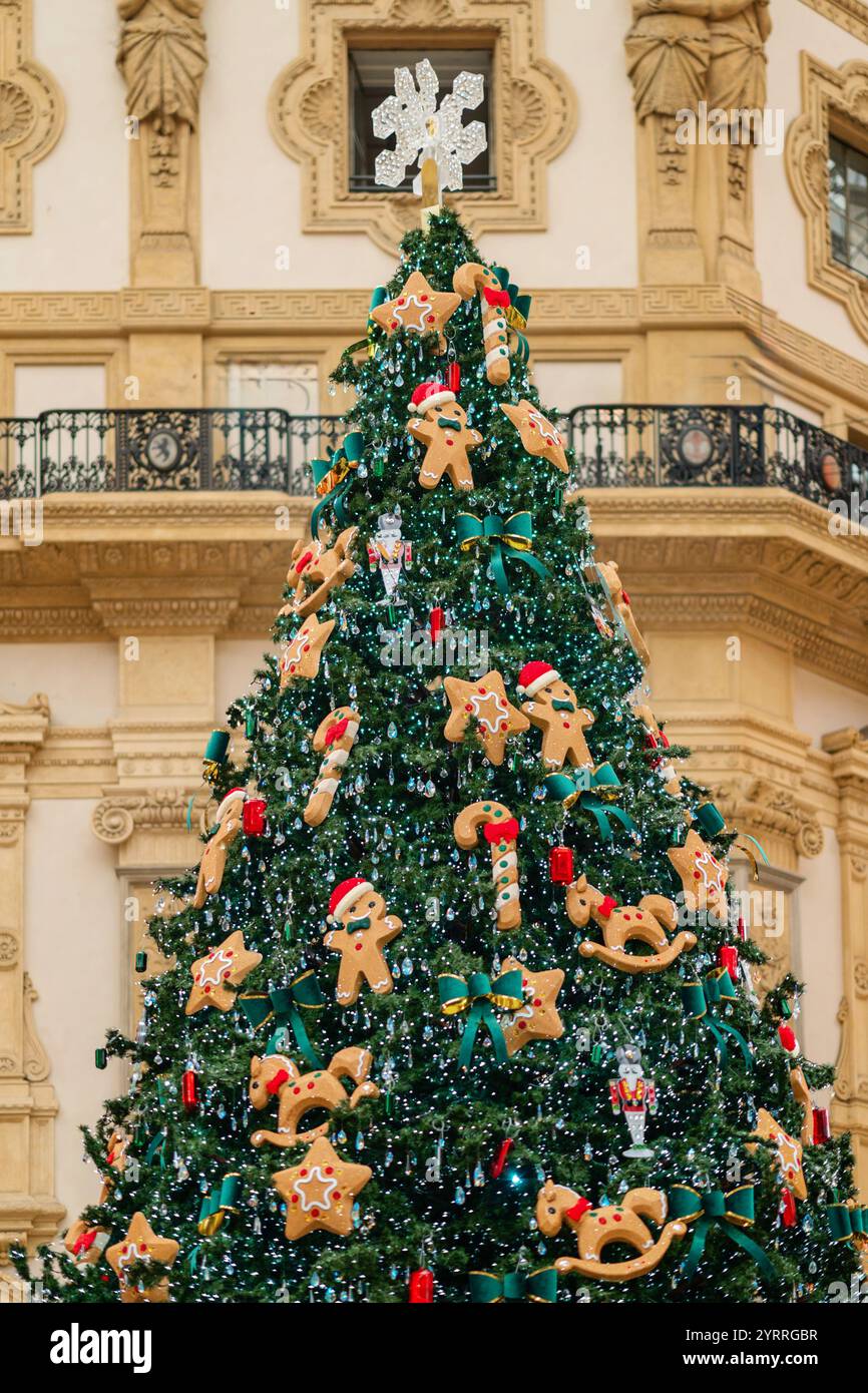 Milan, Italy - 18.12.2022: Towering Christmas tree is decorated with ...
