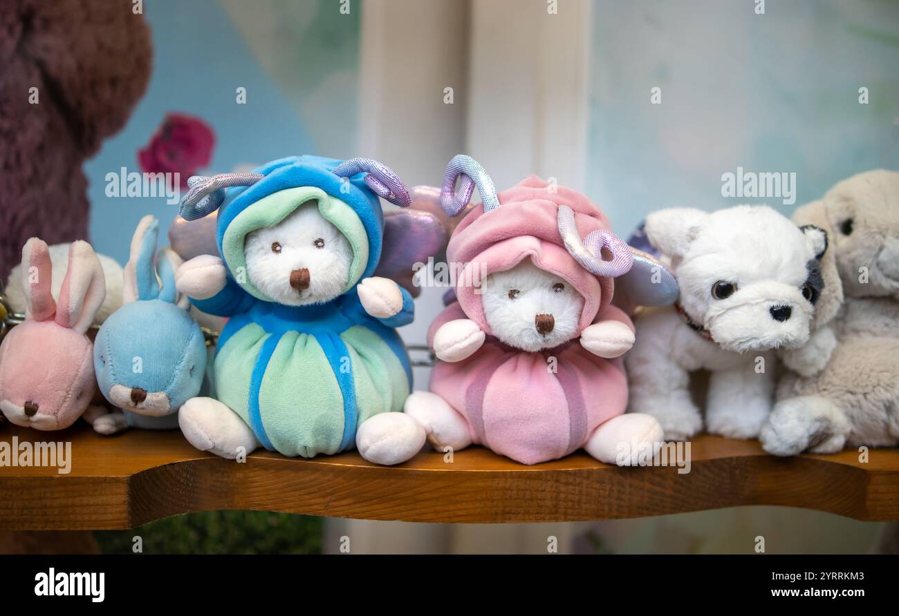 A collection of colorful handmade crochet stuffed toys, including ...