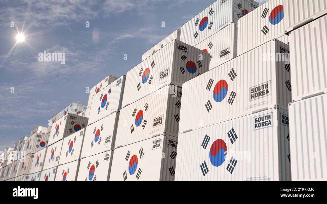 South Korea export production and import cargo containers in row ...