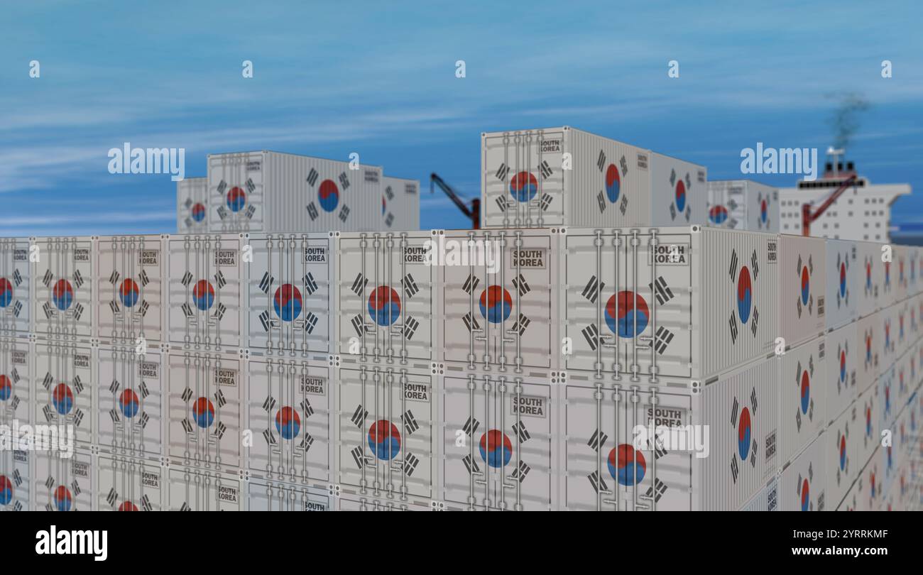 South Korea export production and import containers on a cargo ship ...