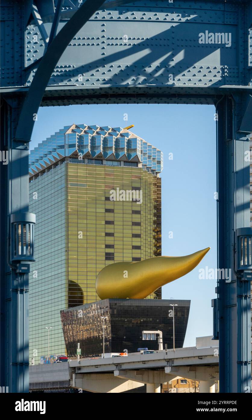 Asahi beer hall building with the flame sculpture on the roof in on the ...