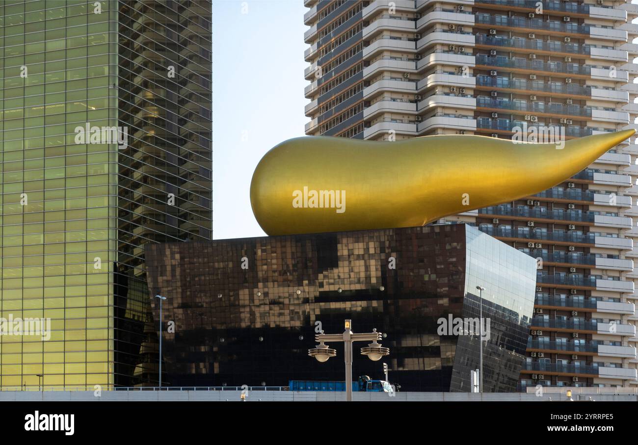 Asahi beer hall building with the flame sculpture on the roof in on the ...