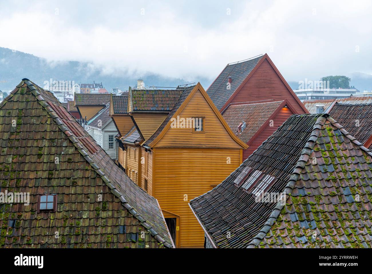 Bryggen, unesco world heritage site, rooftops of wooden architecture,Bergen city centre,Norway ...
