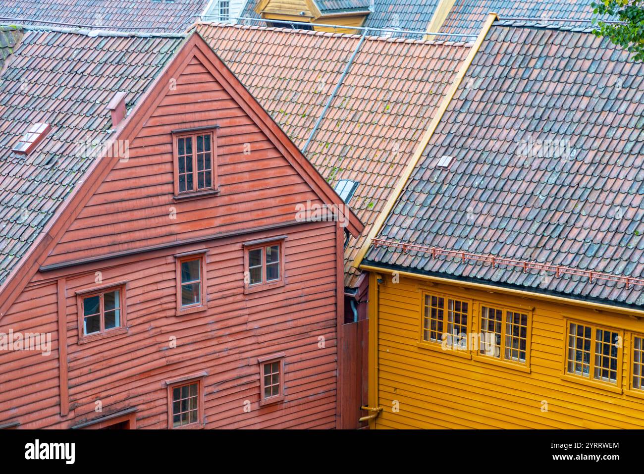 Bryggen, unesco world heritage site, rooftops of wooden architecture,Bergen city centre,Norway ...