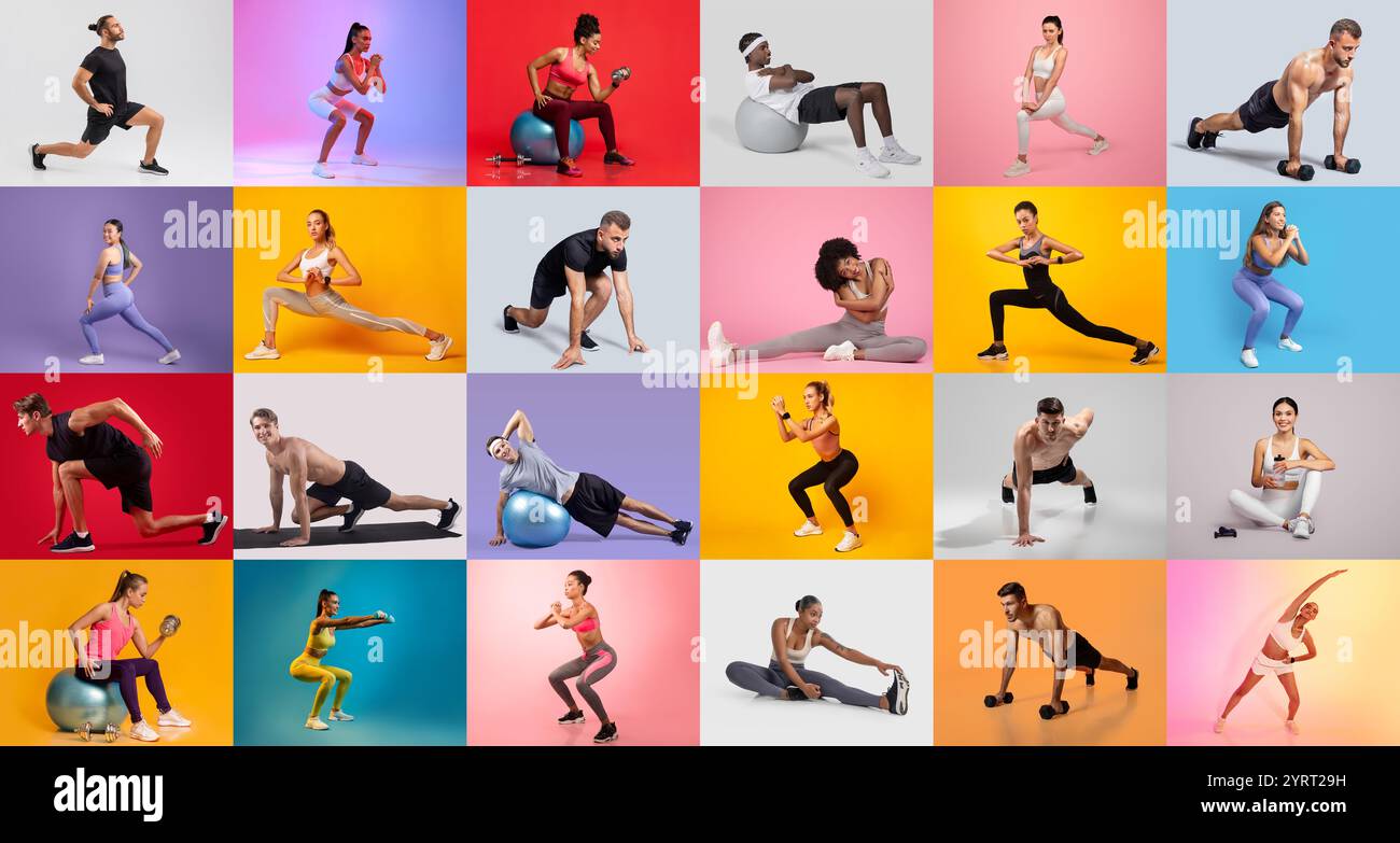 Diverse fitness activities showcased in an energetic workout collage ...