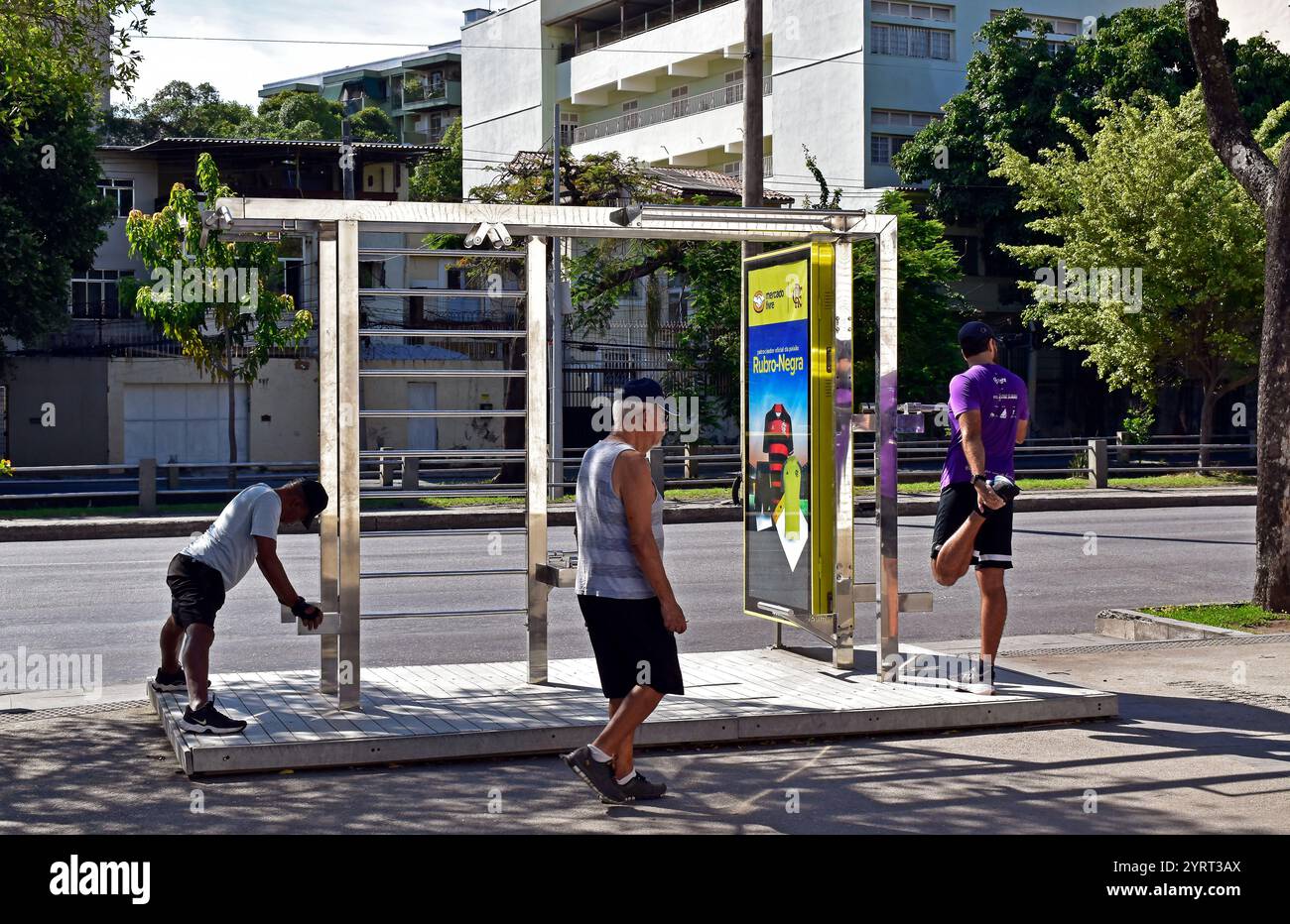 RIO DE JANEIRO, BRAZIL - November 26, 2024: Men exercising on public ...