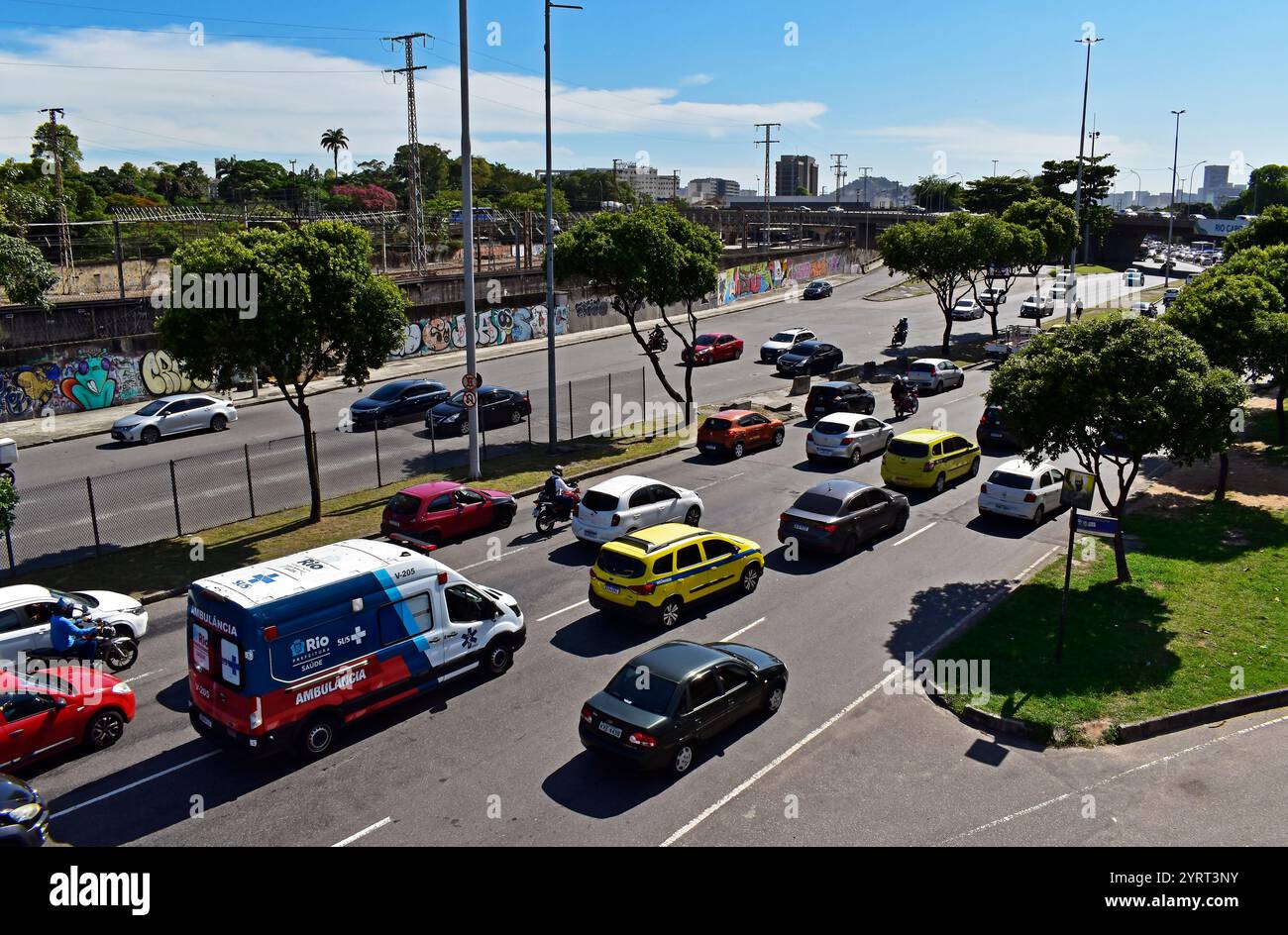 RIO DE JANEIRO, BRAZIL - November 26, 2024: Morning traffic on Rei Pelé ...