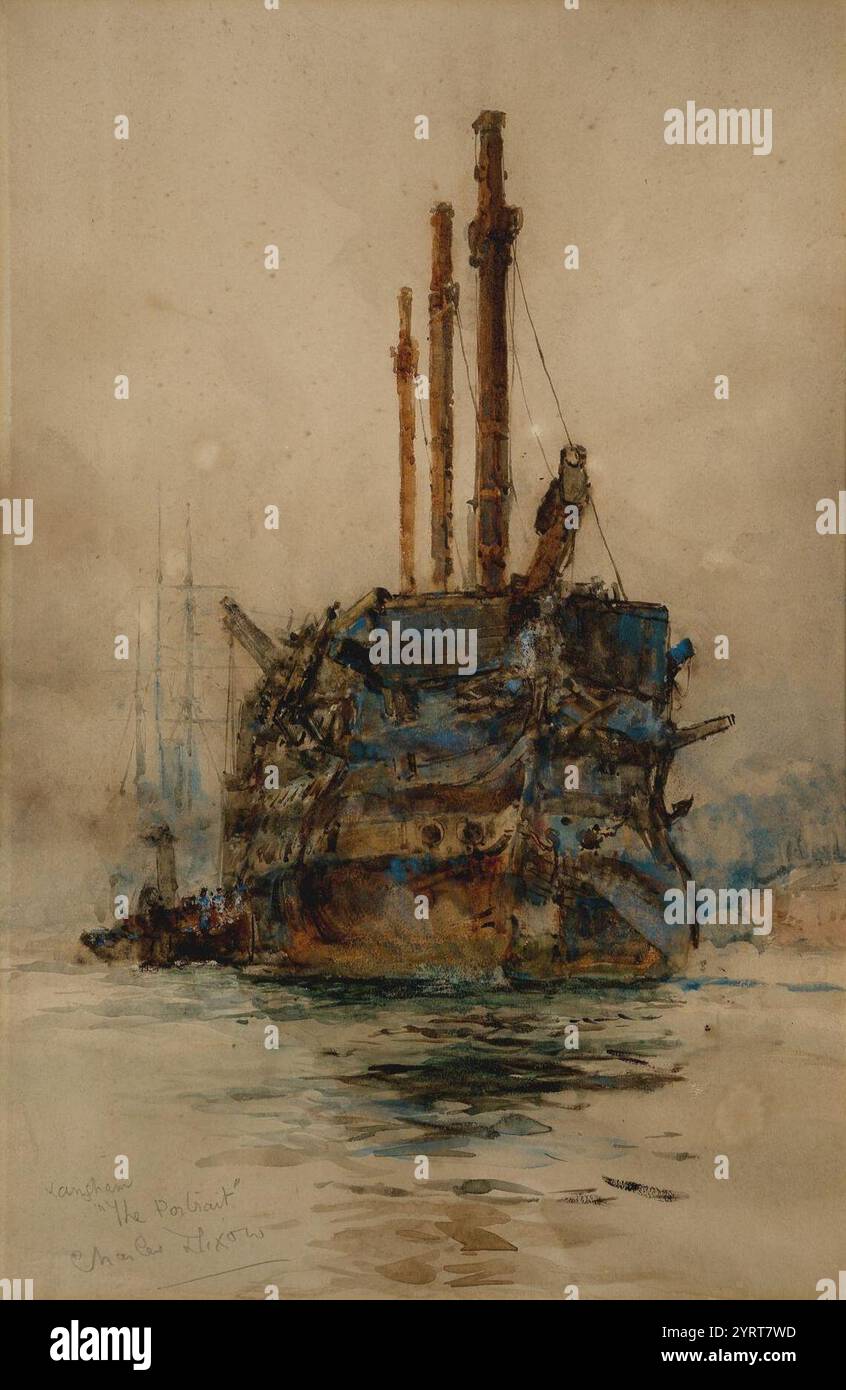 Charles Edward Dixon - The old 'Wellesley' hulked in the Tyne, with the ...