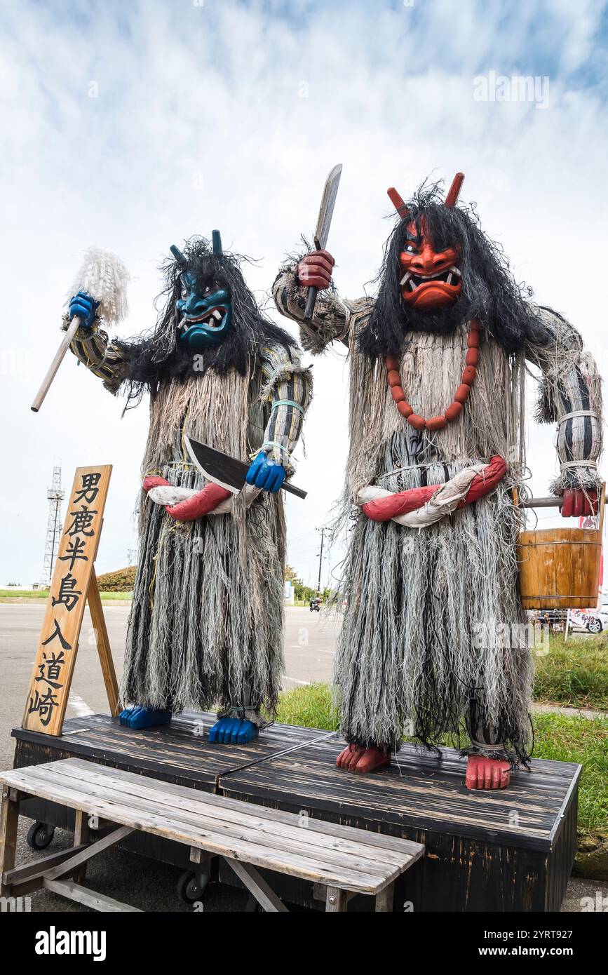Namahage statue standing at Nyudozaki, Oga Peninsula Stock Photo - Alamy