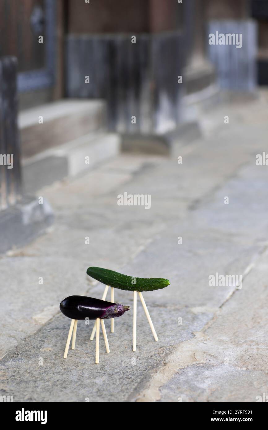 Spirit horses displayed during Obon Stock Photo - Alamy