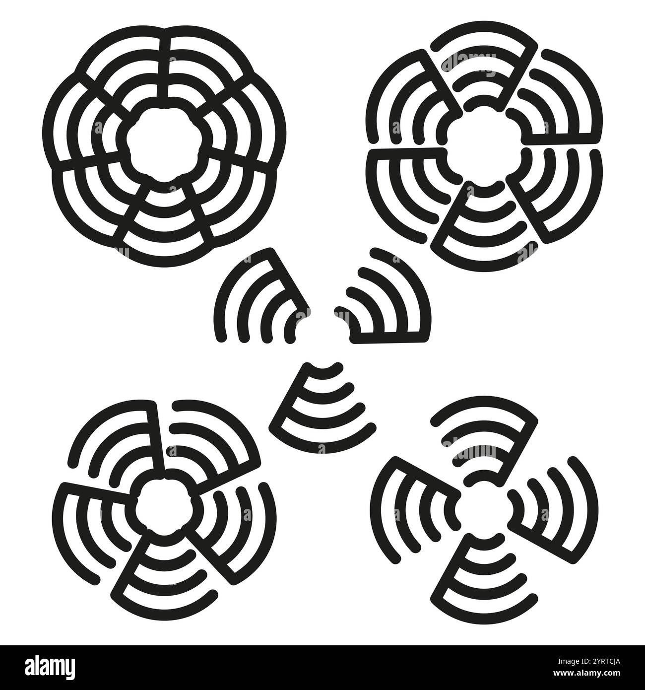 Circular chart set. Radial diagrams collection. Broken circle graphs ...