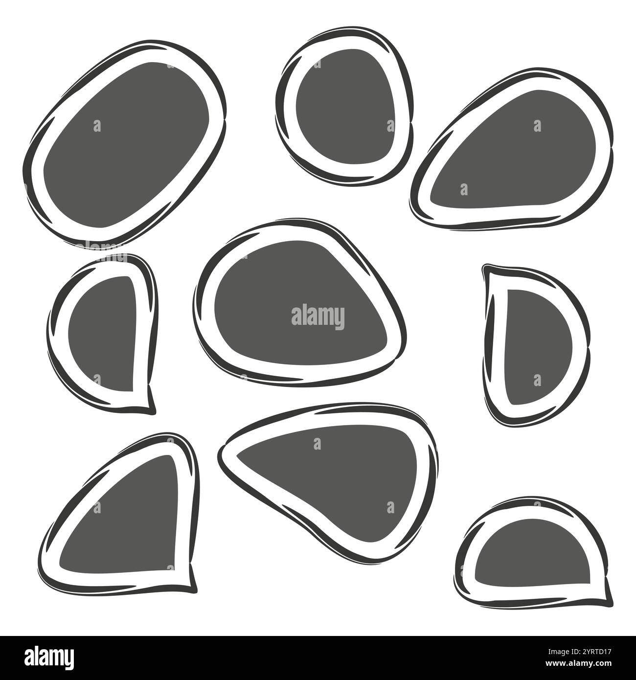 Stone shapes. Hand drawn stones. Black and white rocks. Organic forms ...
