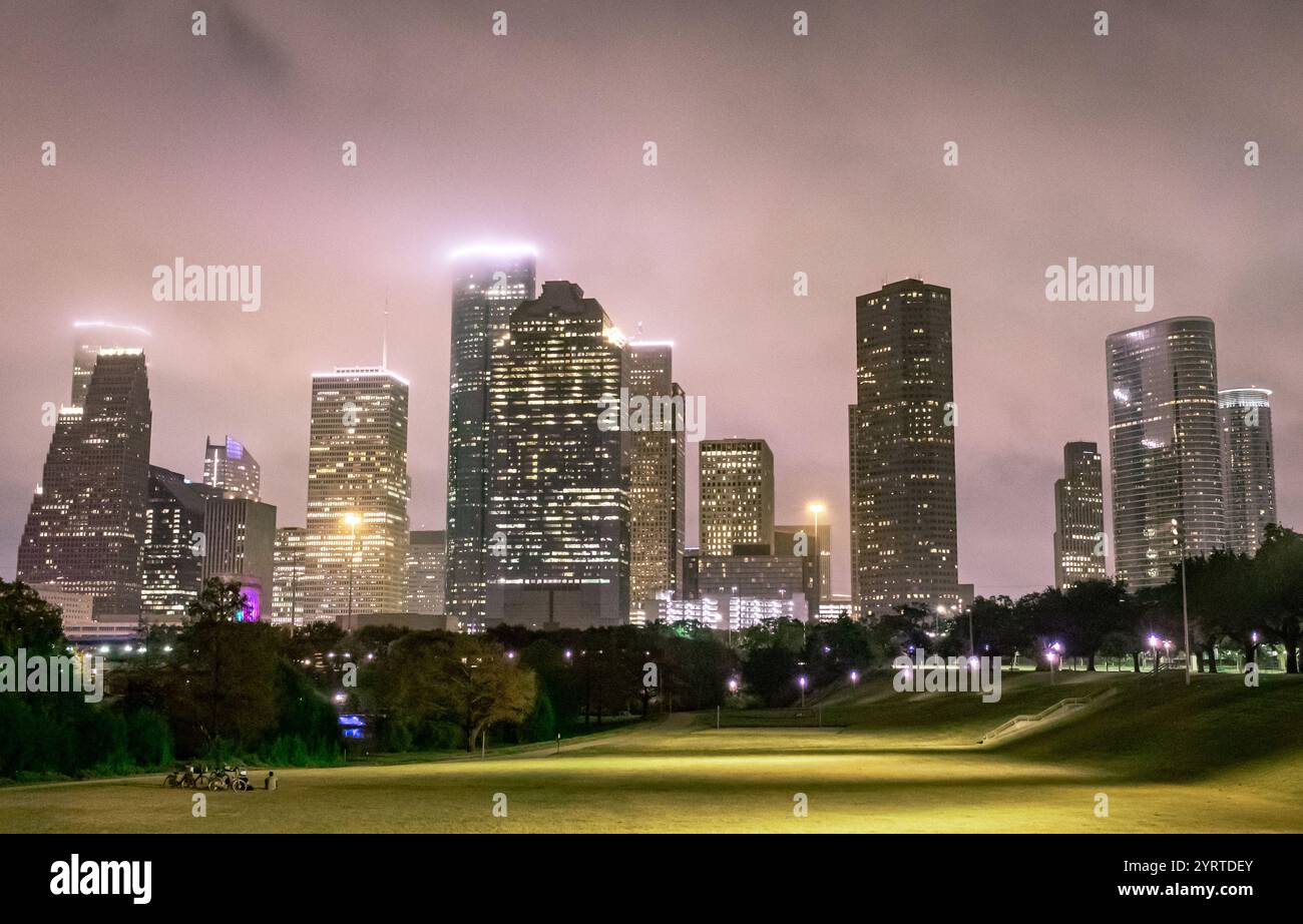 Houston Texas downtown city skyline illuminated buildings. Photo taken ...