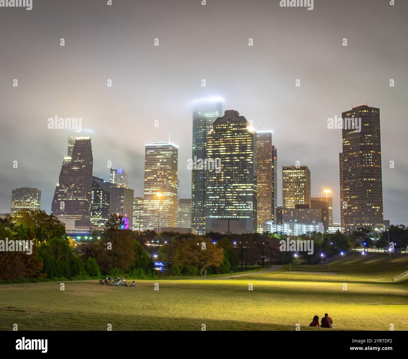 Houston Texas downtown city skyline illuminated buildings. Photo taken ...