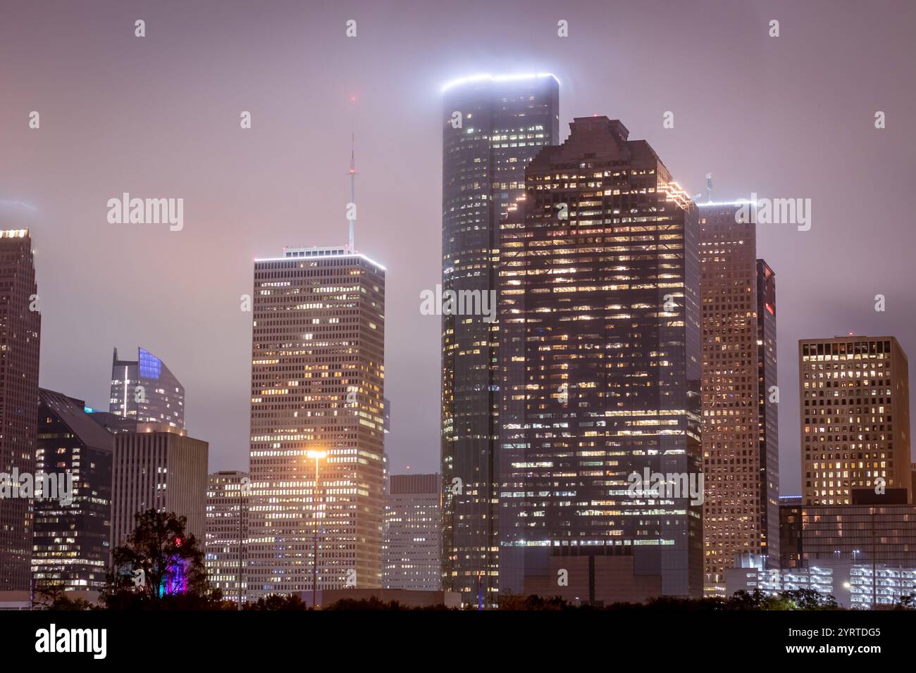 Houston Texas downtown city skyline illuminated buildings. Photo taken ...