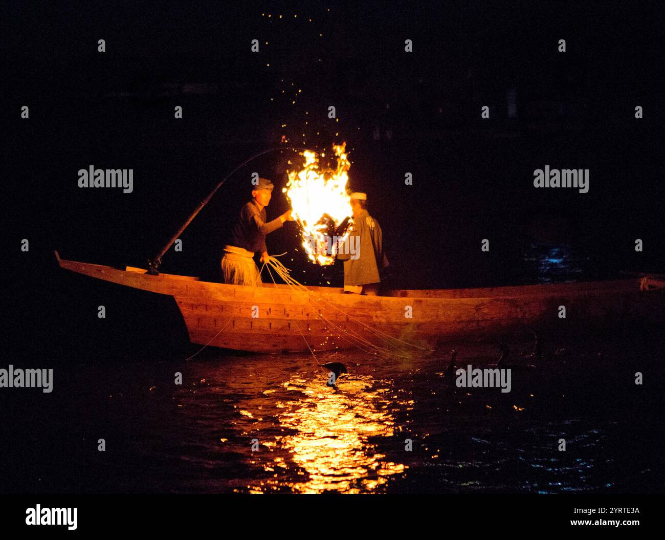 A scene of cormorant fishing on the Nagara River Stock Photo - Alamy