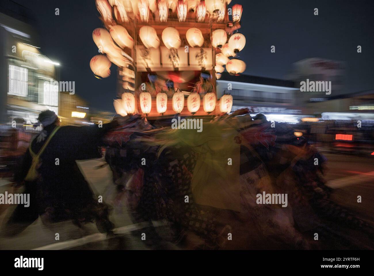 Inuyama Festival Carriages of cars cut off at the plaza in front of ...