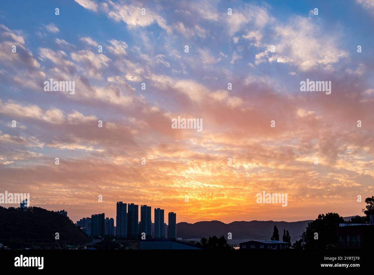 Dramatic golden sunset over a scenic horizon. Photo taken in Daegu ...