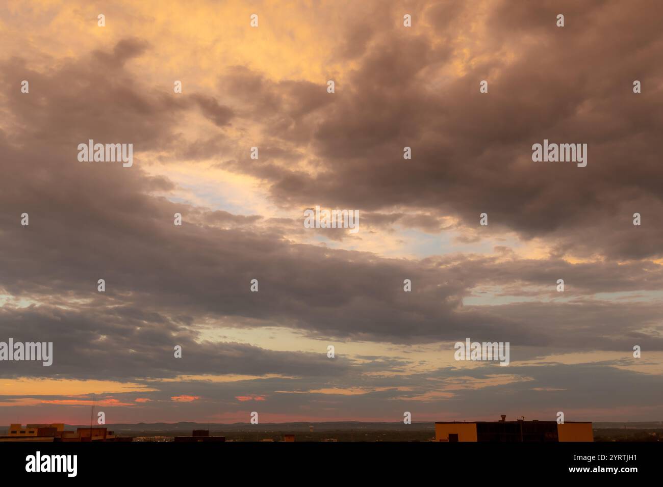 Orange dramatic and colorful sunset. Photo was taken of the sky at ...