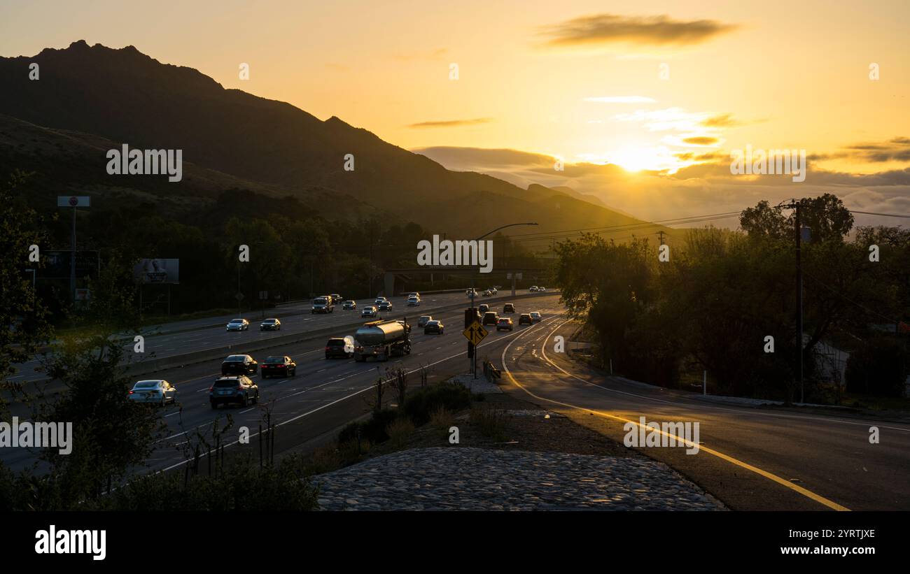 MARCH 19, 2022, MALIBU, CA., USA - Car trails at sunset show tail ...