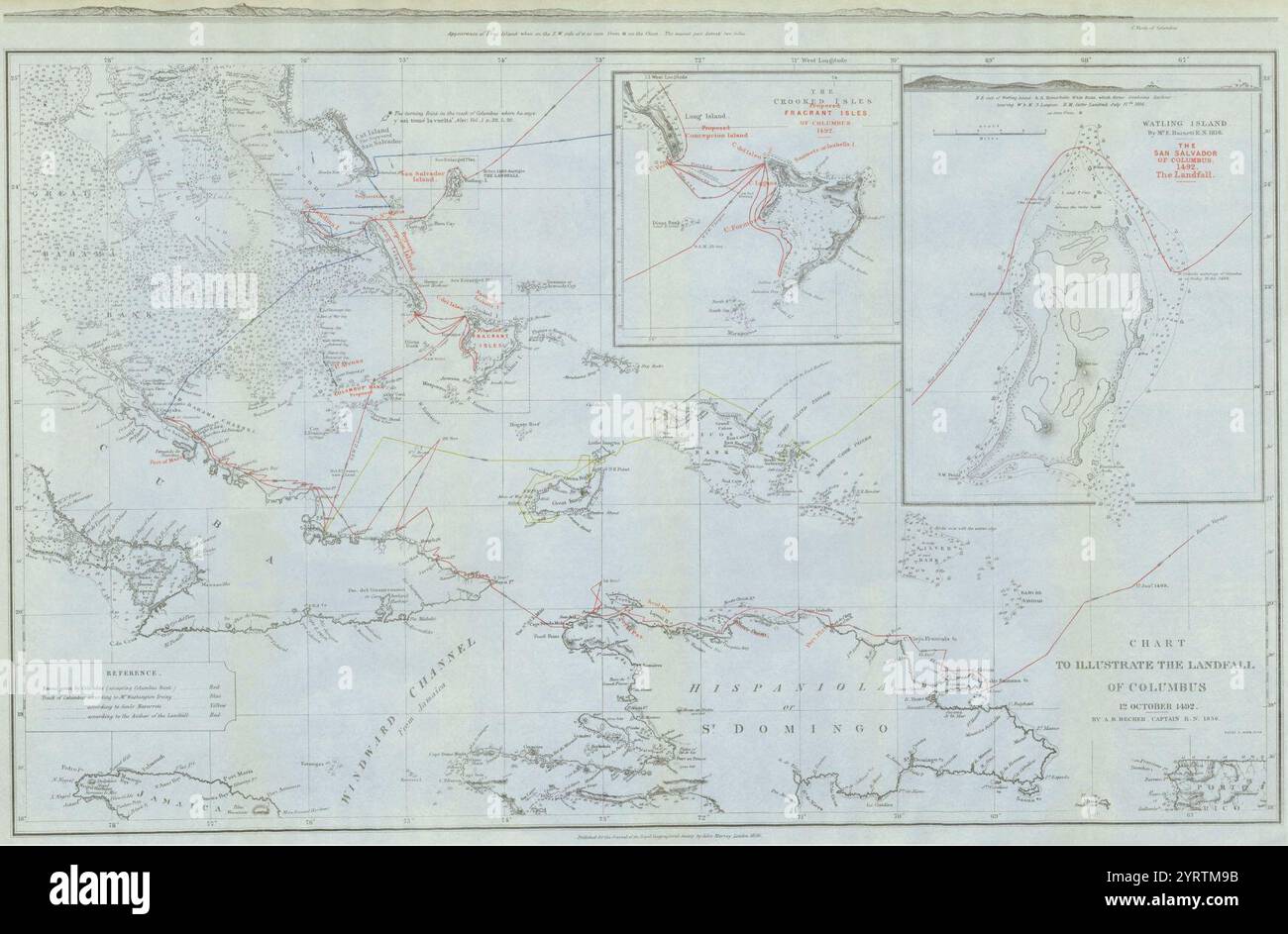 Chart of Suggested Landfall of Christopher Columbus Becher 1856 Stock ...