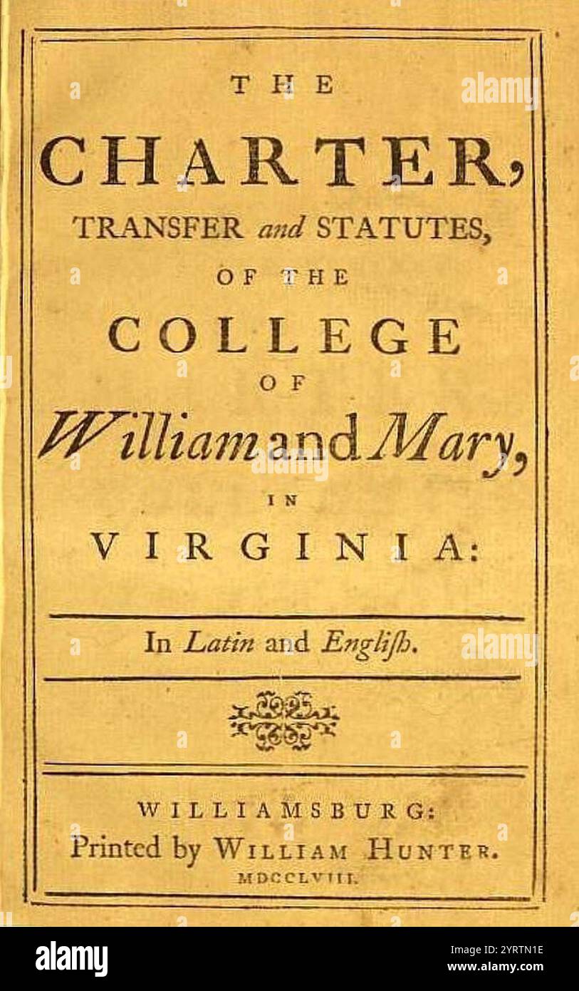 Charter of William and Mary College, title page Stock Photo - Alamy