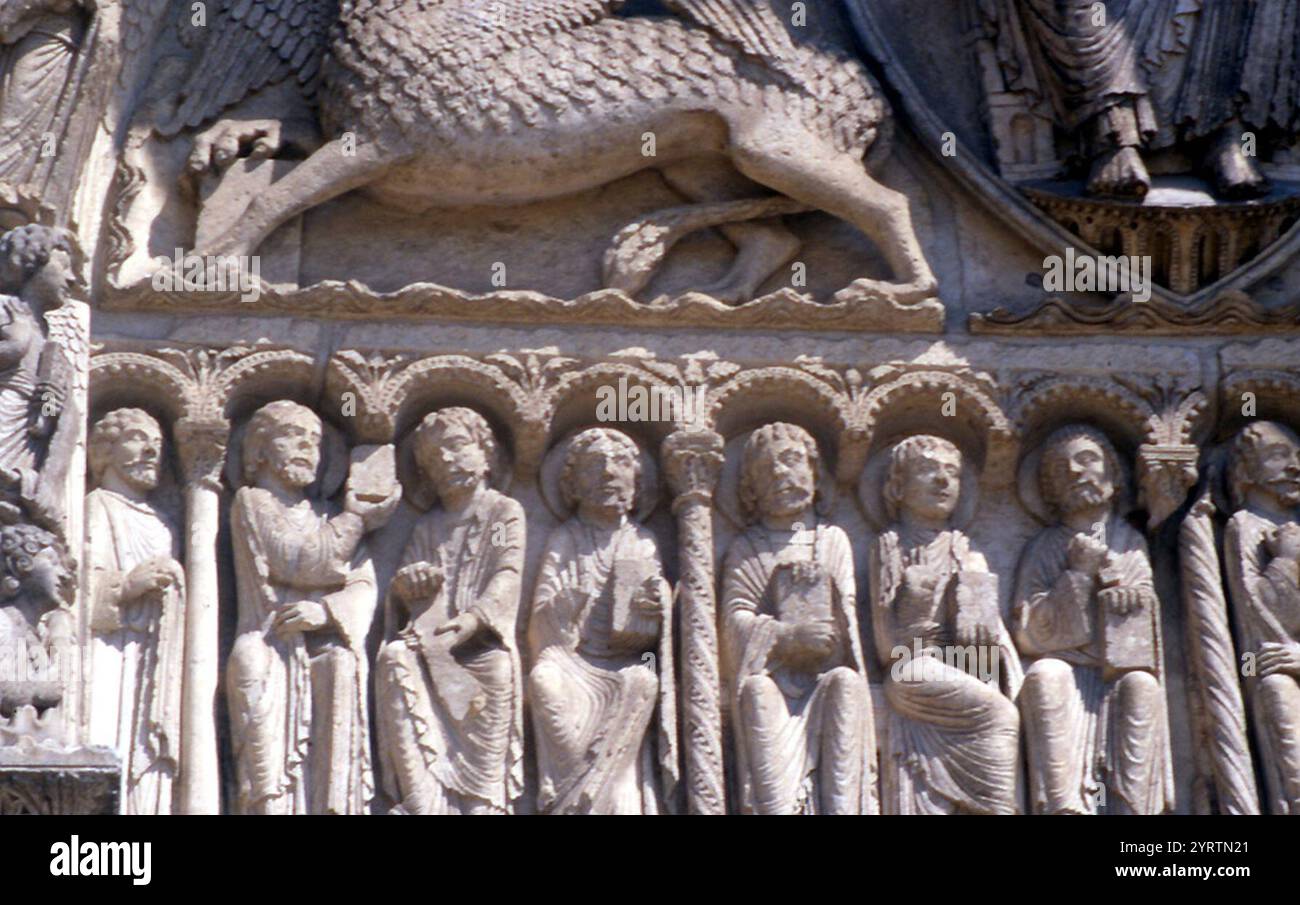 Chartres Cathedral; Apostles; lintel, central portal, west façade Stock ...