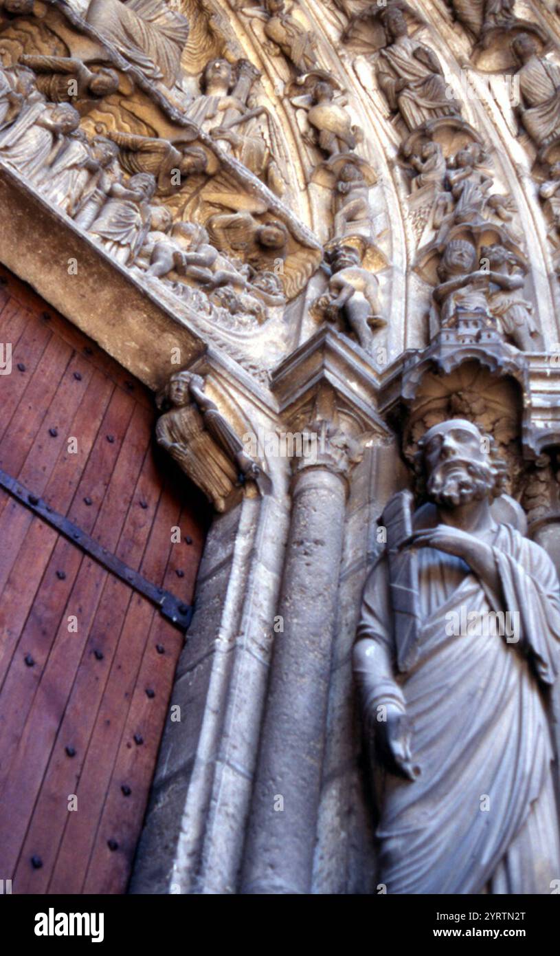 Chartres Cathedral; Apostle Paul and scenes of hell; right side ...