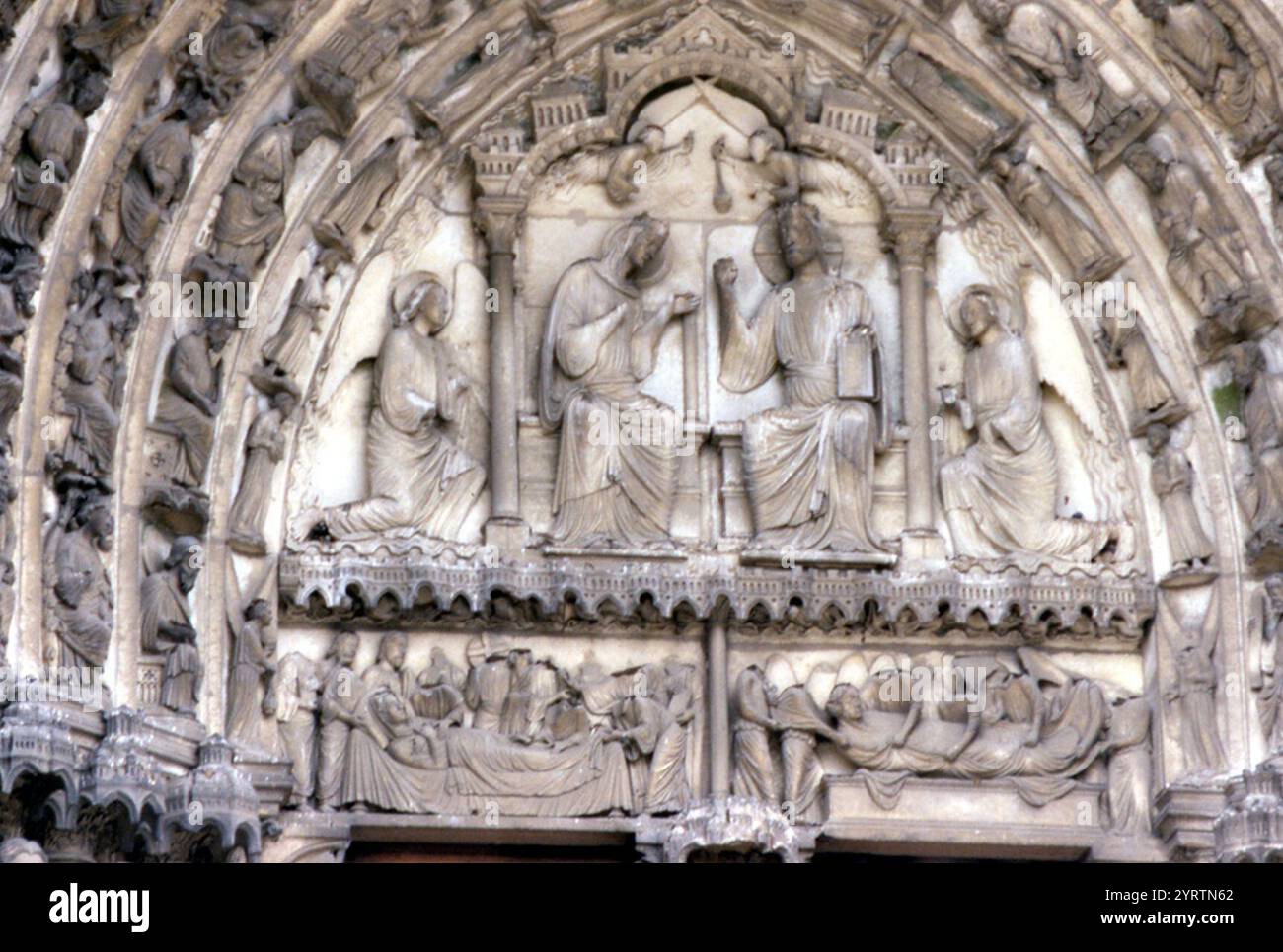Chartres Cathedral; Coronation, Death and Assumption of the Virgin ...