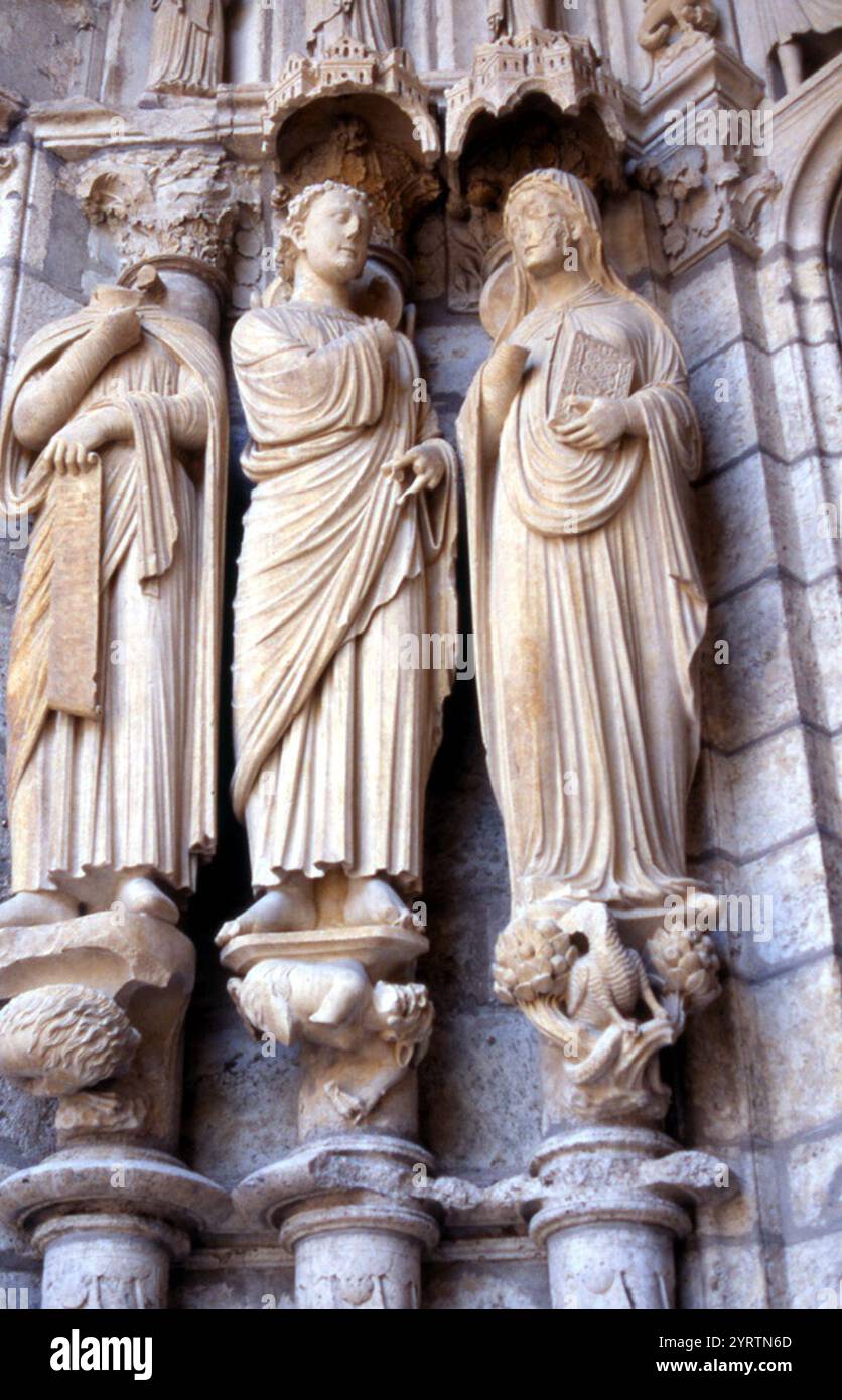 Chartres Cathedral; Isaiah, Gabriel, Mary; left embrasure jamb figures ...