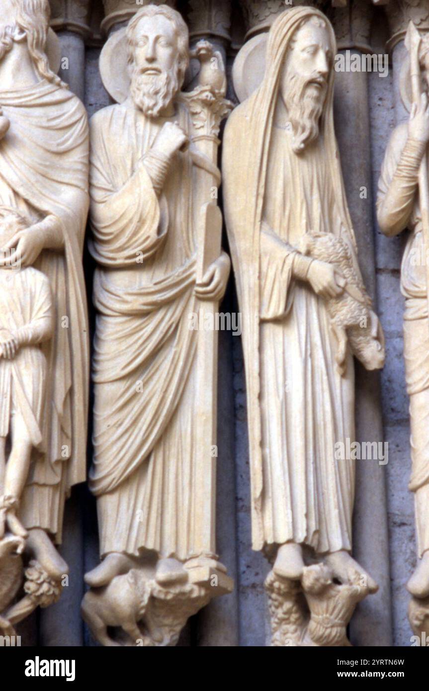 Chartres Cathedral; Moses, Samuel, Aaron; left embrasure jamb figures ...
