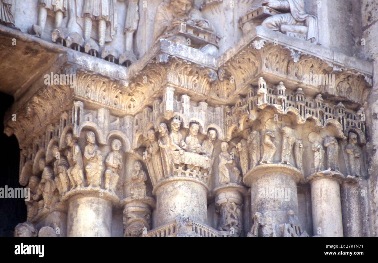 Chartres Cathedral; Life of Christ; capitals above right jamb figures ...