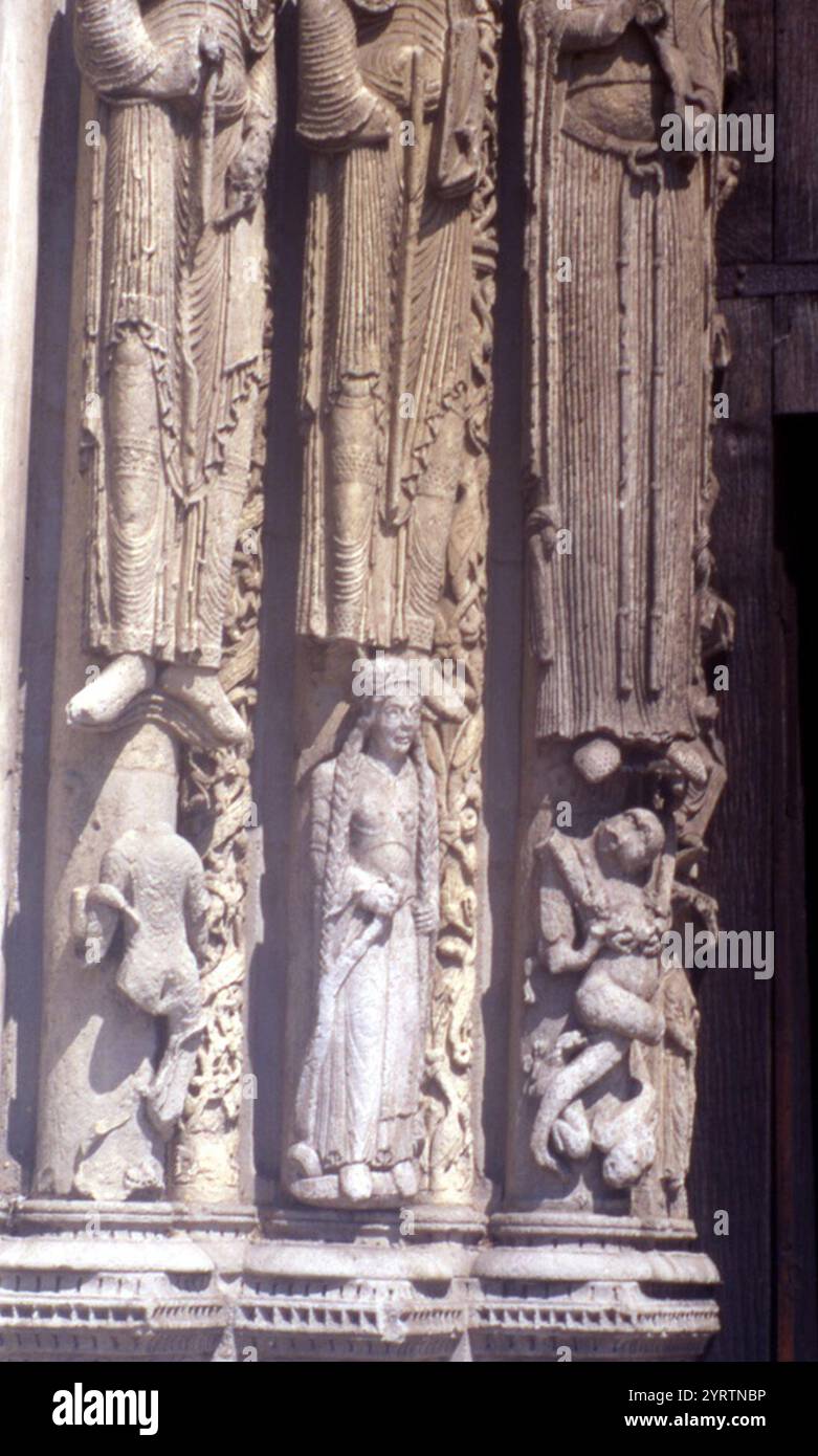 Chartres Cathedral; Sarah, Abraham, Hagar, Adam, Eve; jamb figures ...