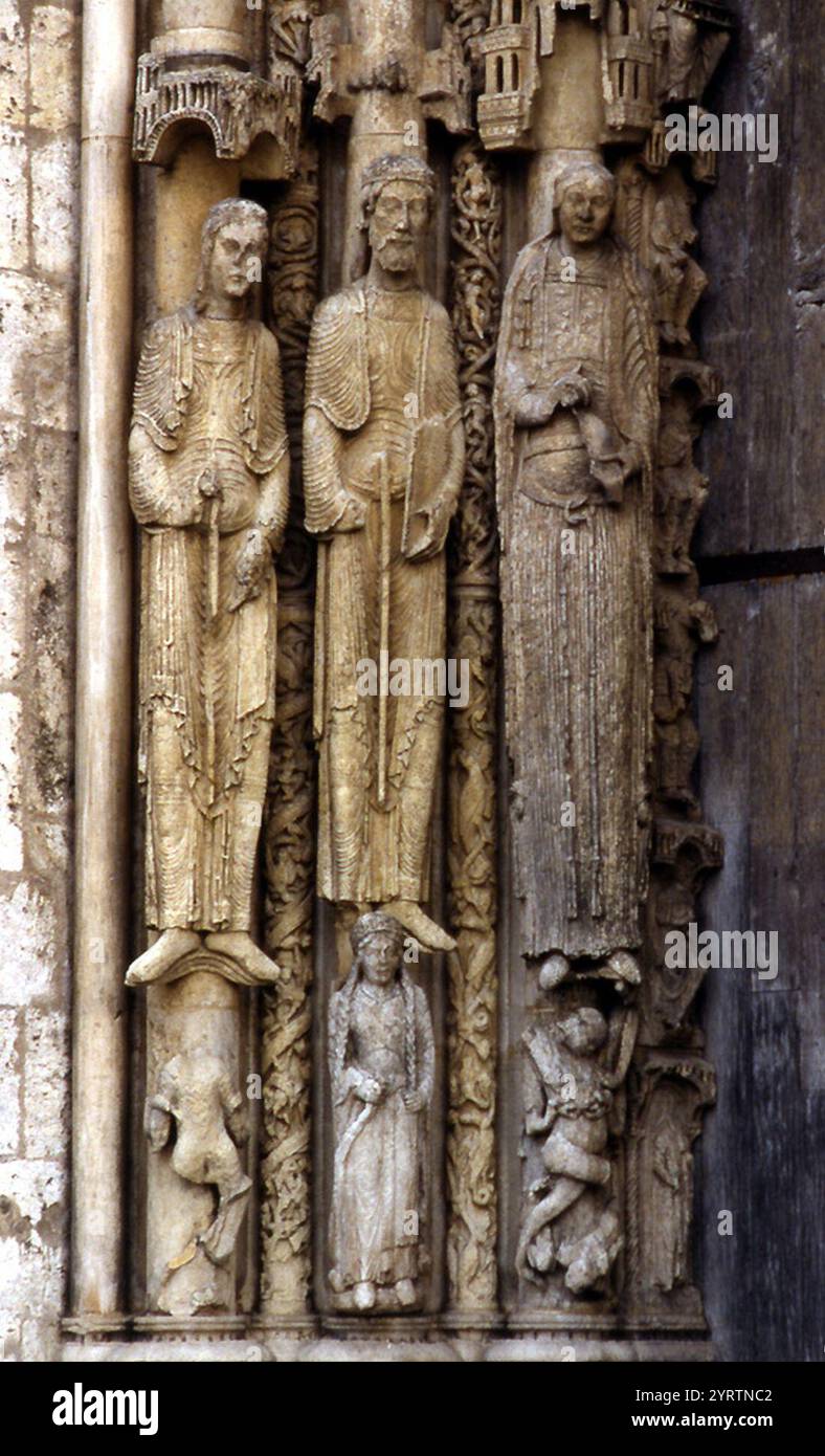 Chartres Cathedral; Sarah, Abraham, Hagar; jamb figures, left embrasure ...