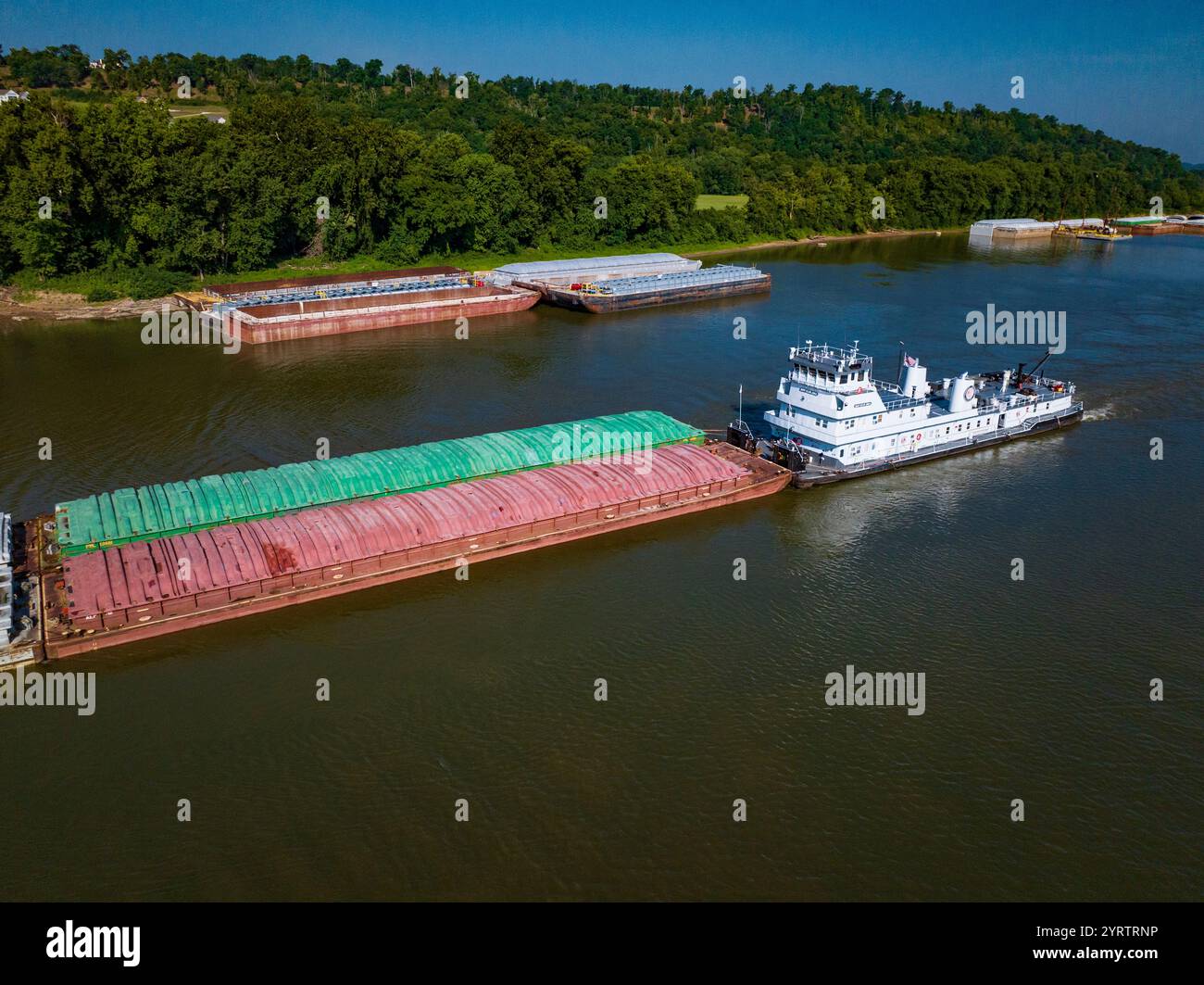 cargo river barge floats down Ohio River, outside of Cincinnati Stock ...