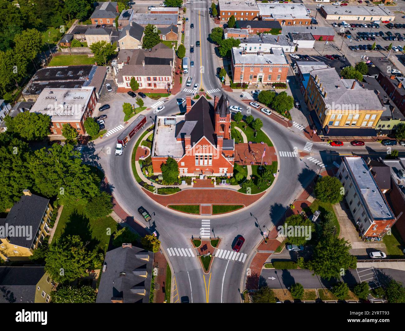 aerial view of 1 Courthouse and turnabout - Bardstown, Kentucky shows the graphic shape of town ...