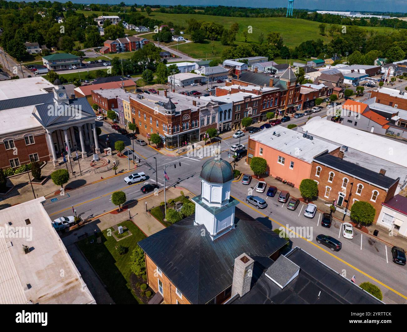 Aerial view Main Street in downtown Springfield, Kentucky Stock Photo ...