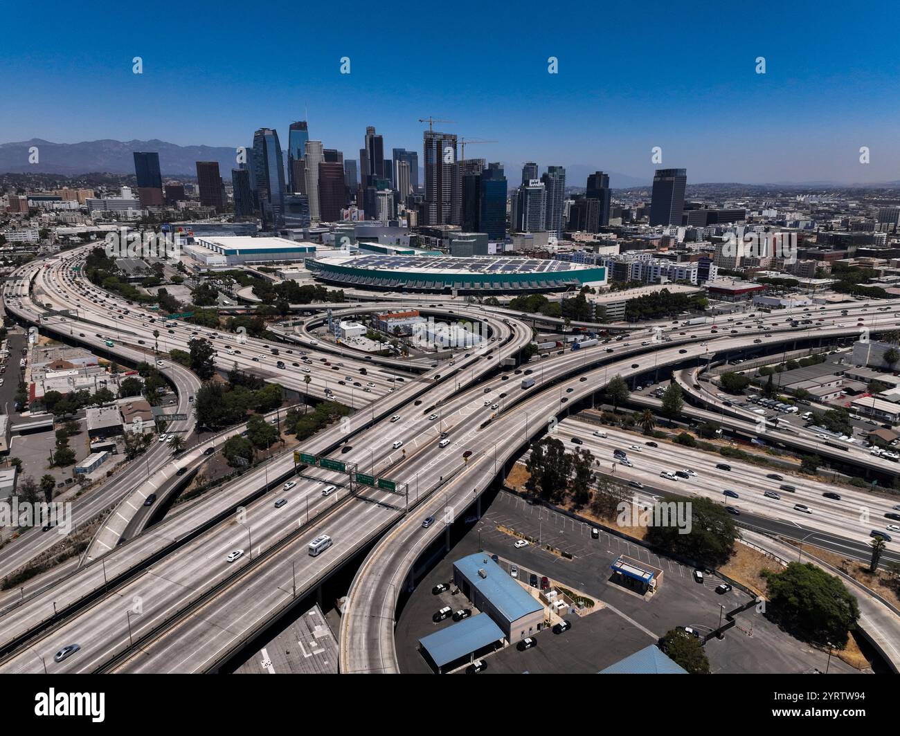 JUNE 6, 2022, LOS ANGELES, CA., USA - aerial view of freeways and ...