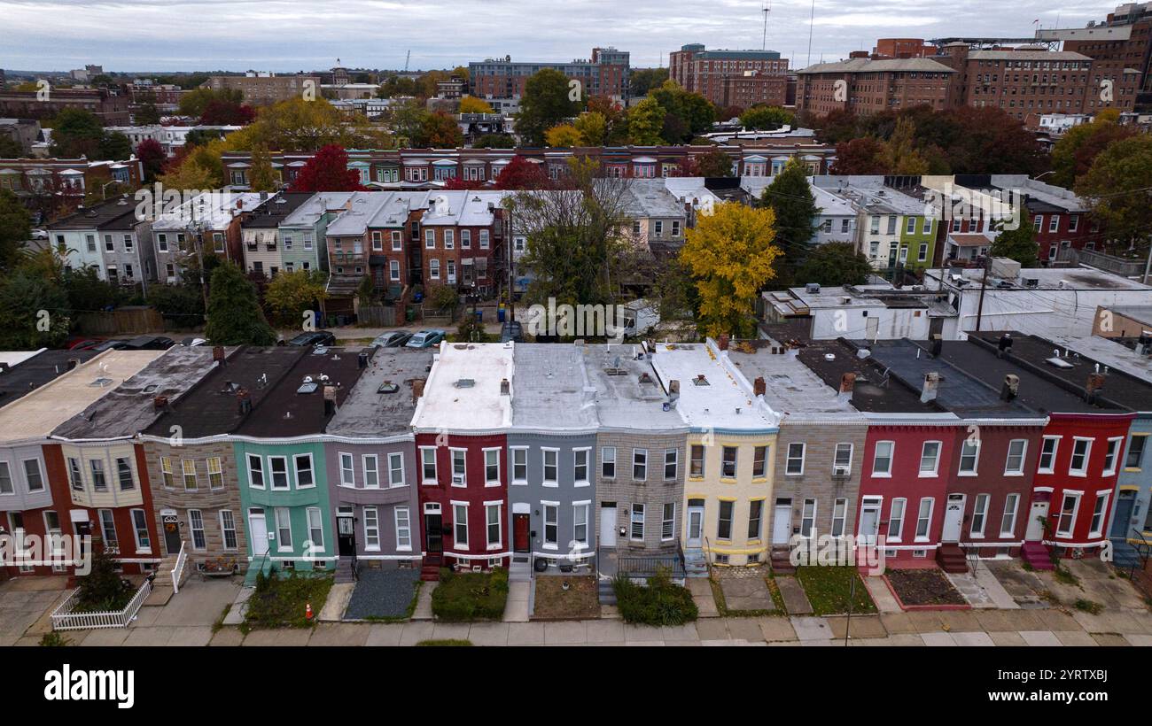 OCTOBER 23, 22, BALTIMORE, MD., USA - aerial view of rows of brightly ...