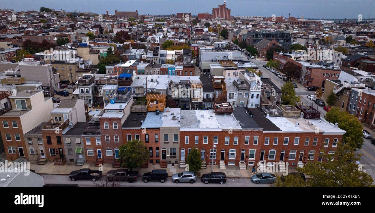 OCTOBER 23, 22, BALTIMORE, MD., USA - aerial view of rows of brightly ...