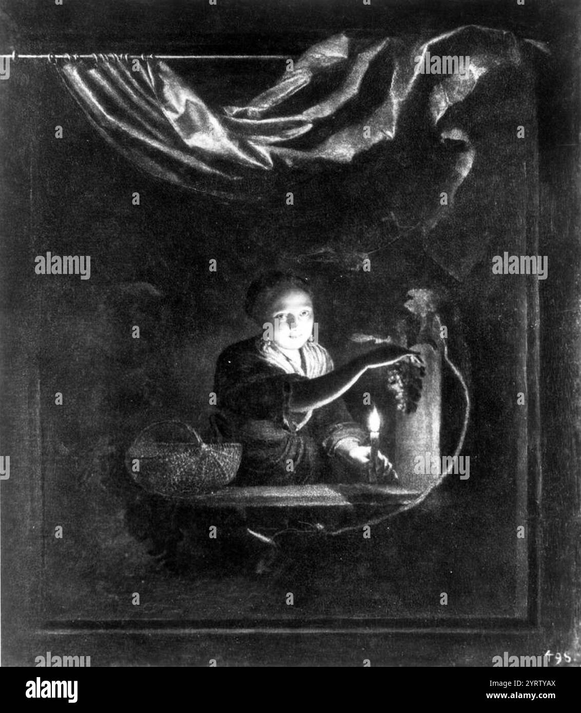 Chica recogiendo uvas con una vela (junto a la ventana) - Gerrit Dou ...
