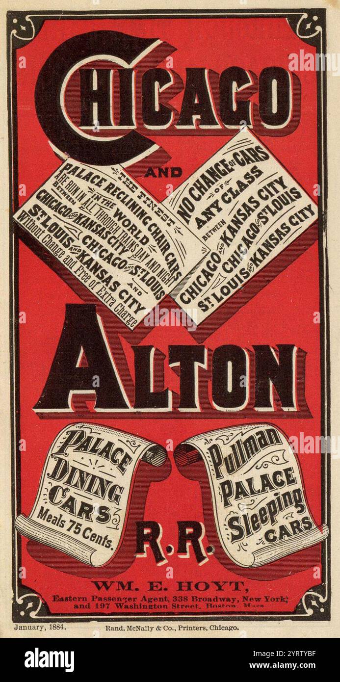 Chicago and Alton Railroad 1884 art - (cropped Stock Photo - Alamy