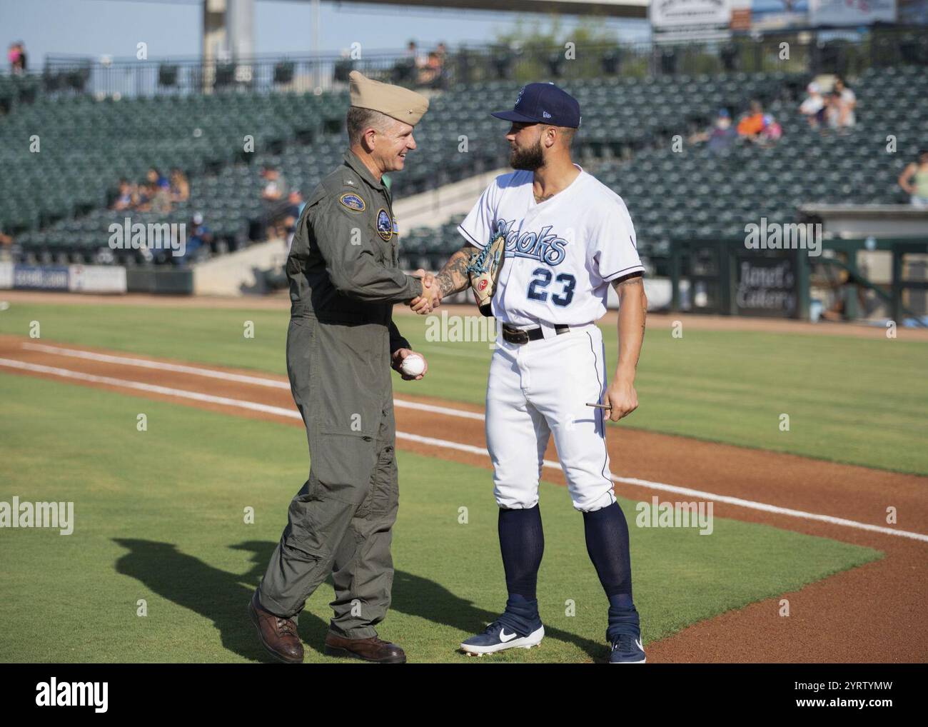 Chief of Naval Air Training Rear Adm. Dan Dwyer throws out first pitch ...
