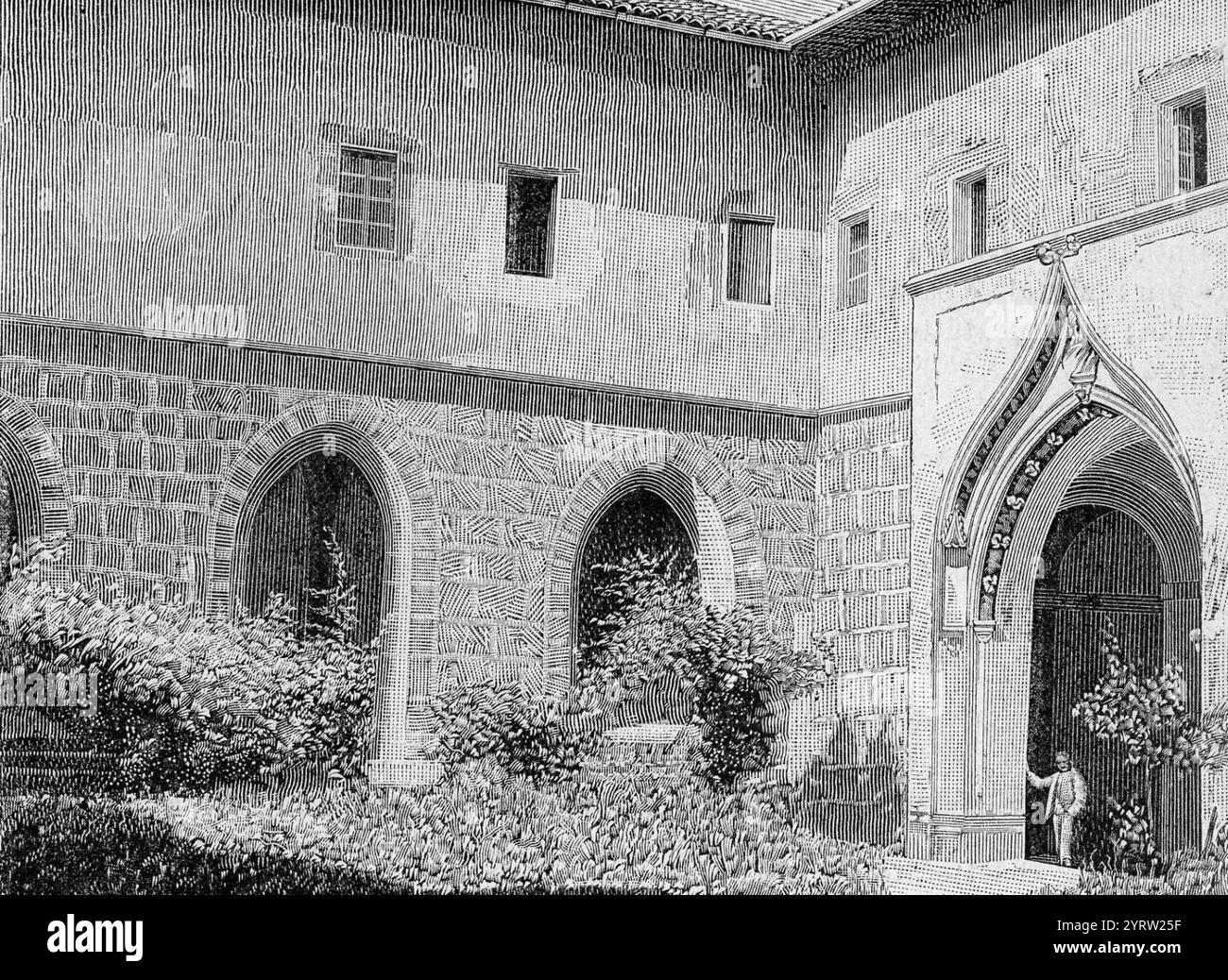 Chiostro del Secolo X, di Santa Scolastica (xilografia Stock Photo - Alamy