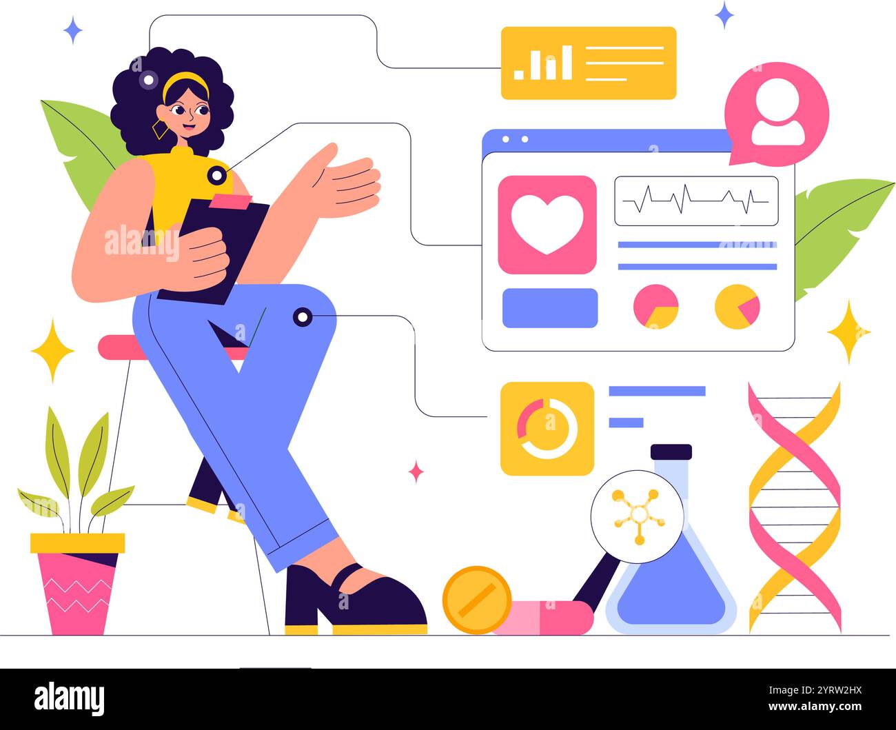 Biohack Vector Illustration Featuring Technological Processes of ...